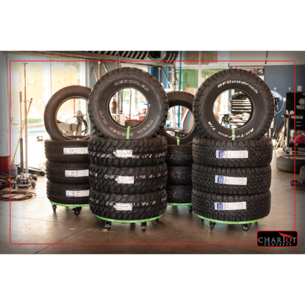TruStack Tire Dolly - A Patented Safe Dolly for Tires on Display