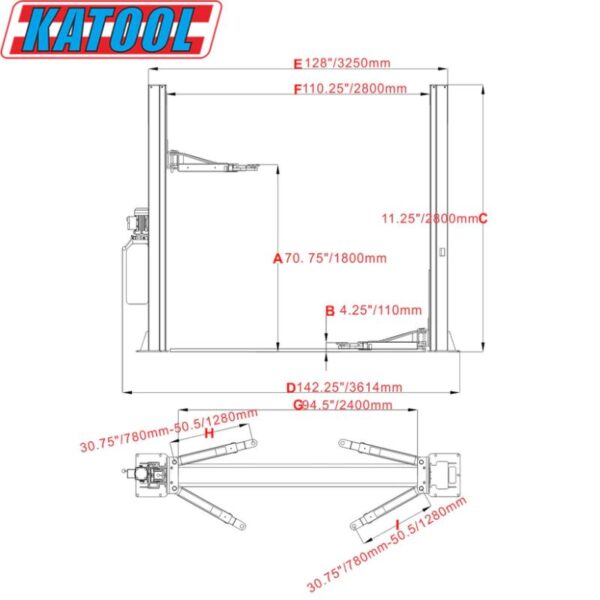 KaTool KT-H100 - 2 post, 10K Floor Plate Lift with Free Freight!